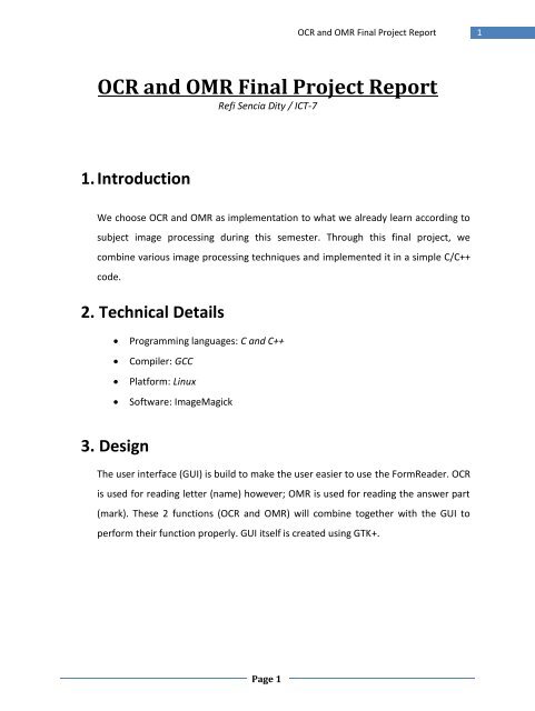 OCR And OMR Final Project Report