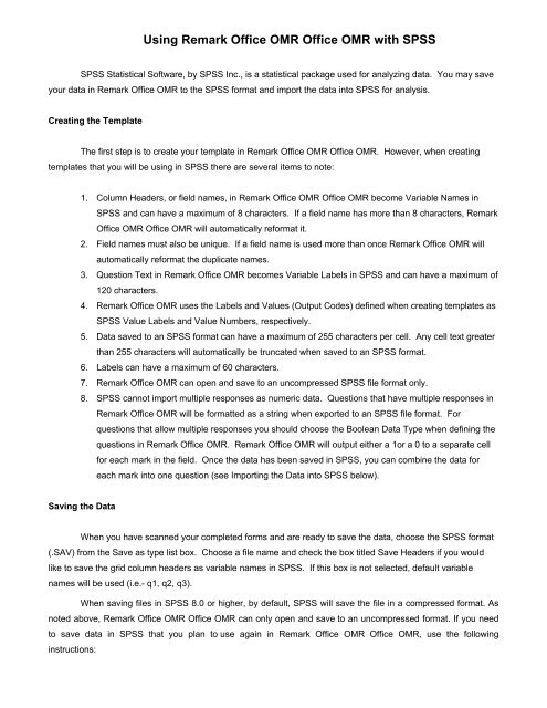Using Remark Office OMR Office OMR with SPSS - Gravic, Inc.