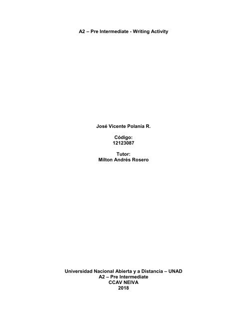 A2 – Pre Intermediate - Writing Activity