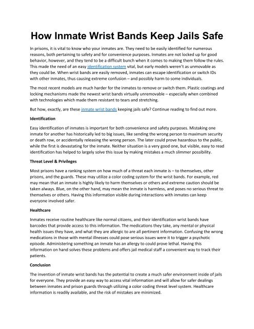 How Inmate Wrist Bands Keep Jails Safe