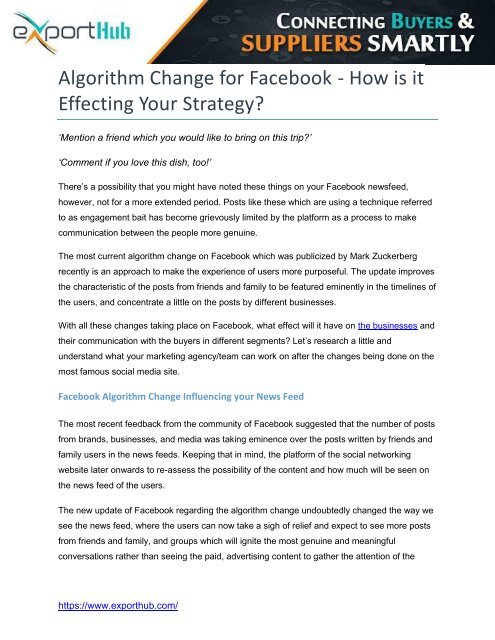 Algorithm change for facebook