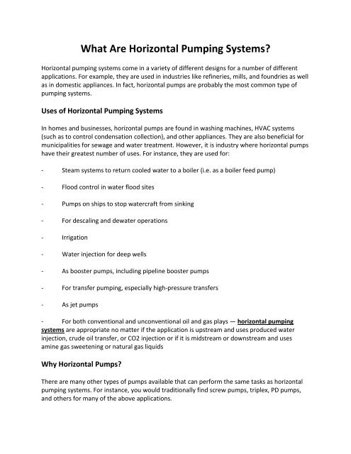 What Are Horizontal Pumping Systems?