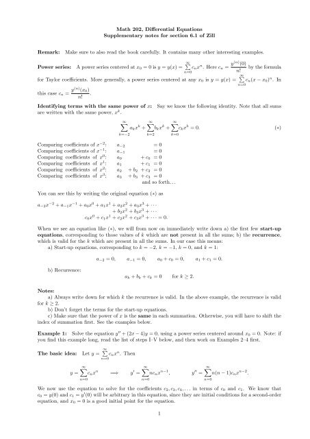 Math 202, Differential Equations Supplementary notes for section ...