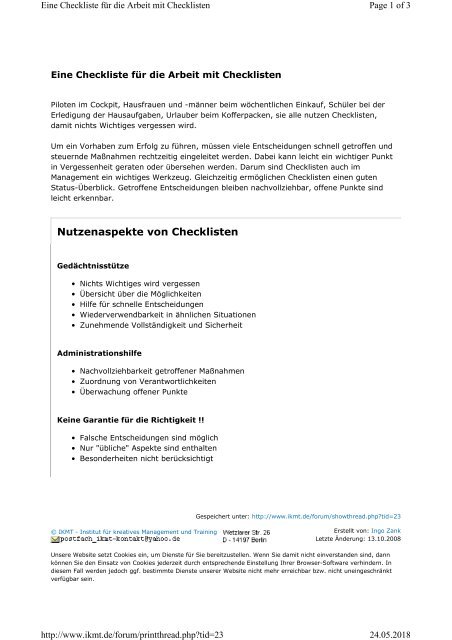 Eine Checkliste für die Arbeit mit Checklisten