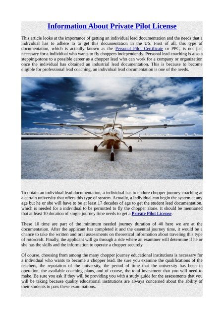Information About Private Pilot License