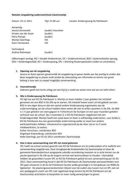 Notulen vergadering nr - Kinderopvang De Palmboom