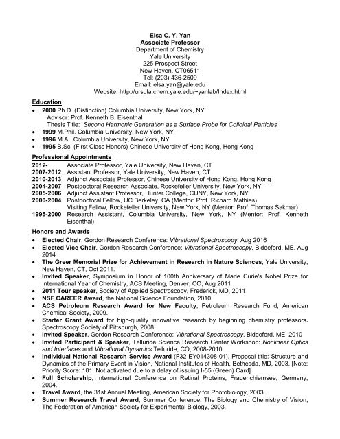 Curriculum Vitae - Yale Department of Chemistry - Yale University
