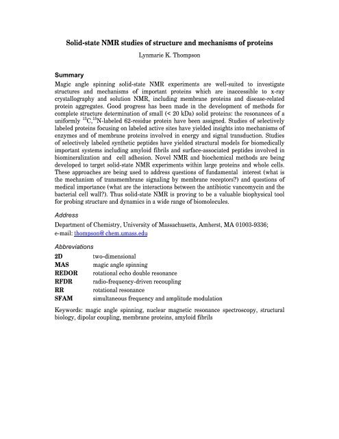 Solid-state NMR studies of structure and mechanisms of proteins