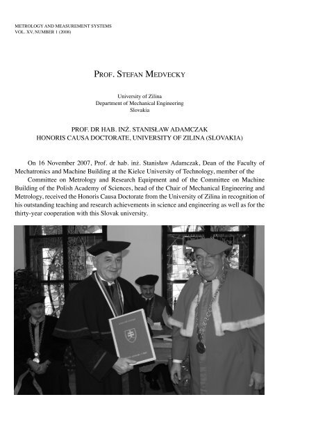 Prof. dr hab. inż. Stanisław Adamczak - Metrology and Measurement ...