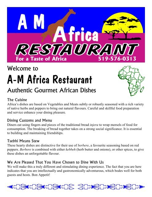 African Menu - A-M Africa Restaurant