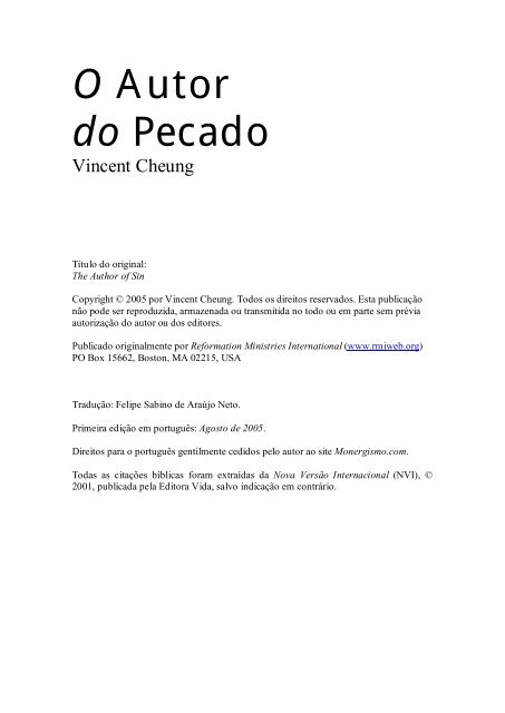 O autor do Pecado - Vincent Cheung-Livro