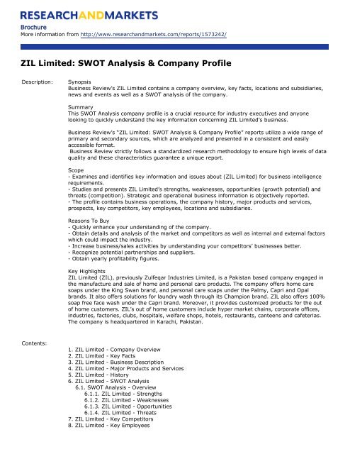 ZIL Limited: SWOT Analysis & Company Profile - Research and ...