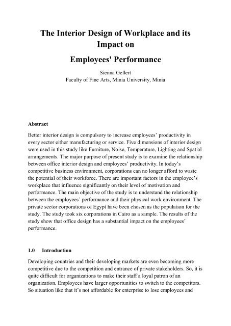 The Interior Design of Workplace and its Impact on employee performance