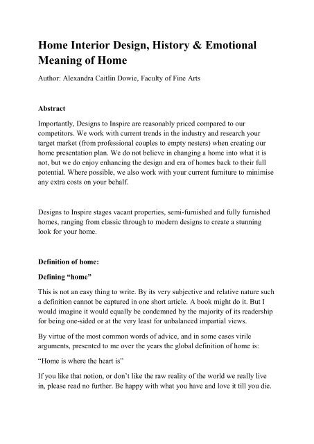 Home Interior Design, History & Emotional Meaning of Home
