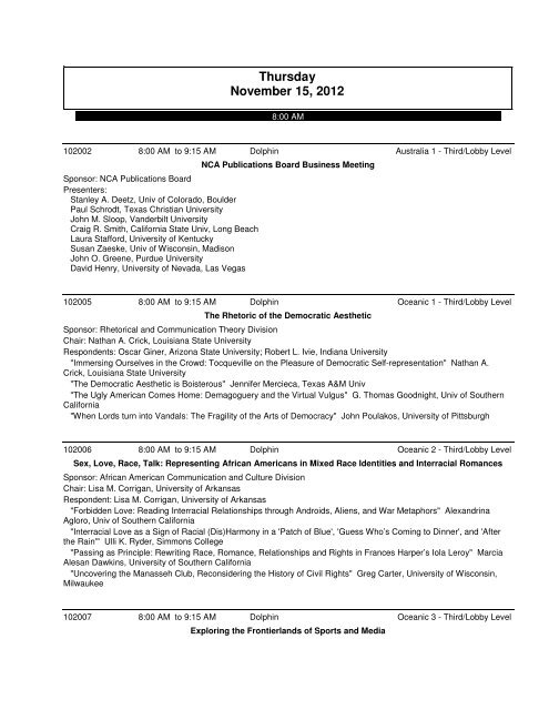 Thursday November 15, 2012 - National Communication Association