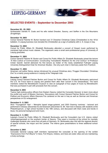 SELECTED EVENTS â€“ September to December 2003