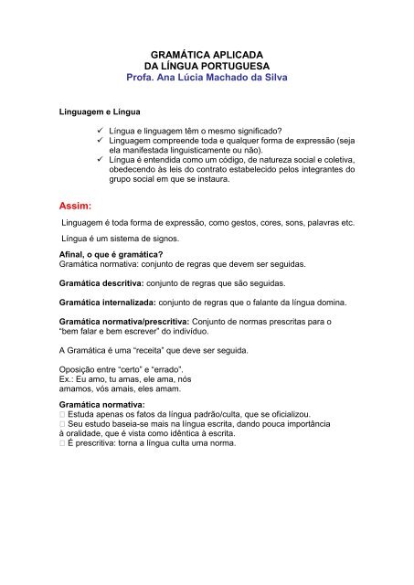 Resumo Gramática Aplicada Da Língua Port