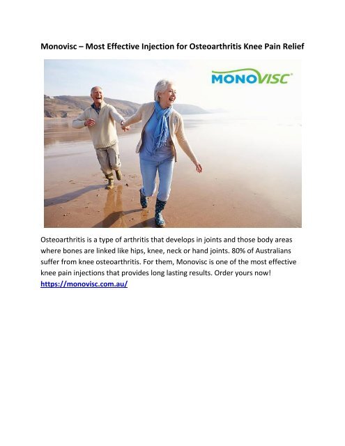 Monovisc – Most Effective Injection for Osteoarthritis Knee Pain Relief