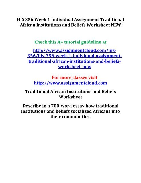 HIS 356 Week 1 Individual Assignment Traditional African Institutions ...