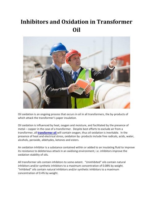 Inhibitors and Oxidation in Transformer Oil