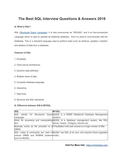 SQL Interview Questions & Answers 2018