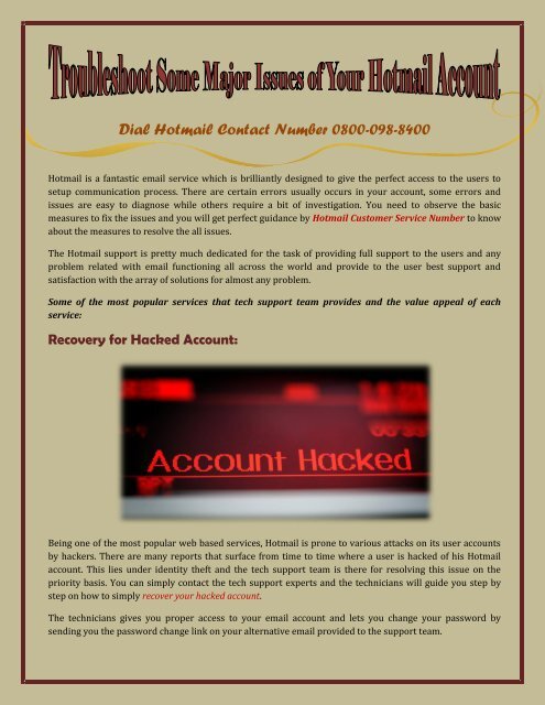 Troubleshoot Some Major Issues of your Hotmail Account Troubleshoot Some Major Issues of your Hotmail Account