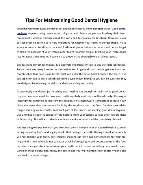 Tips For Maintaining Good Dental Hygiene