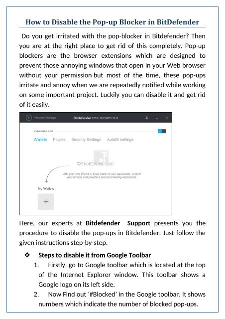 How to Disable the Pop-up Blocker in BitDefender