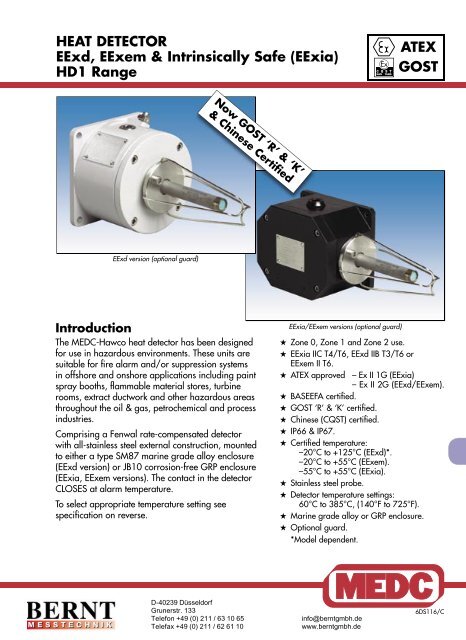 HEAT DETECTOR EExd, EExem & Intrinsically Safe ... - Bernt GmbH