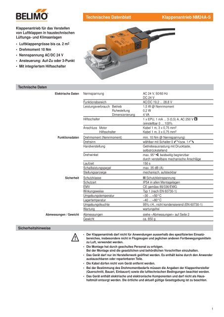 Technisches Datenblatt Klappenantrieb NM24A-S - Belimo
