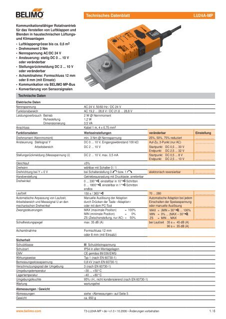 Technisches Datenblatt LU24A-MP - Belimo
