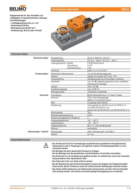 Technisches Datenblatt SM24A - Belimo