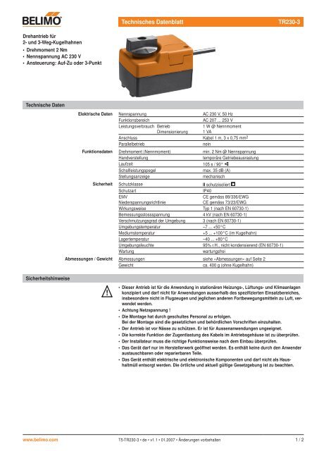 Technisches Datenblatt TR230-3 - Belimo