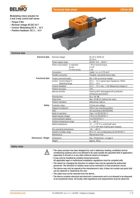 Technical data sheet LR24A-SR - Belimo