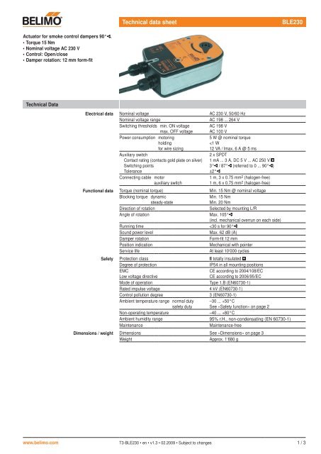 Technical data sheet BLE230 - Belimo