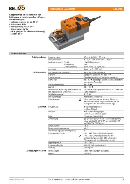 Technisches Datenblatt LMQ24A - Belimo