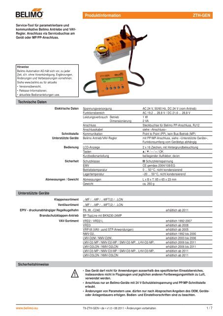 Produktinformation ZTH-GEN - Belimo