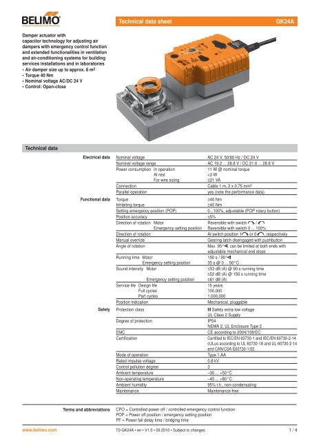 Technical data sheet GK24A - Belimo