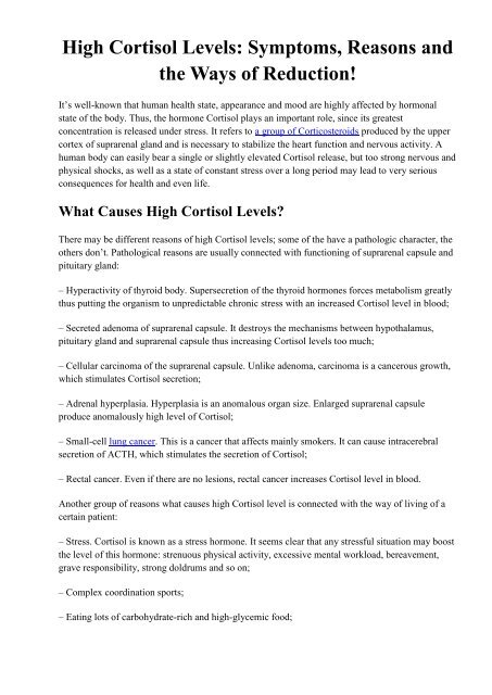 High Cortisol Levels. Symptoms, Reasons and the Ways of Reduction
