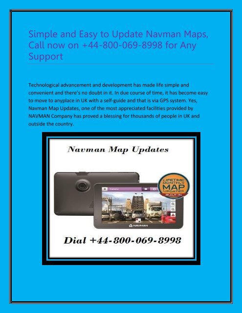 Simple and Easy to Update Navman Maps Dial +44-800-069-8998