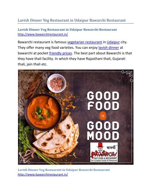 Lavish Dinner Veg Restaurant in Udaipur Bawarchi Restaurant