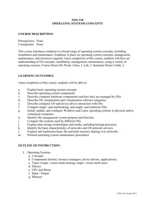 NOS 110 Course Outline