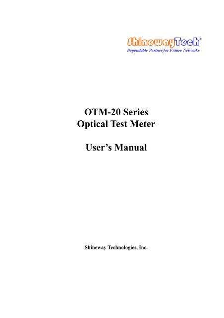 OTM-20 Series Optical Test Meter User's Manual - Intersell