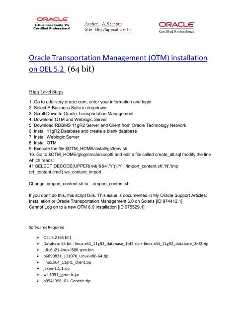 Oracle Transportation Management (OTM) installation on OEL 5.2 ...