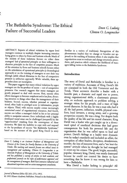 The Bathsheba Syndrome: The Ethical Failure of ... - KsuWeb