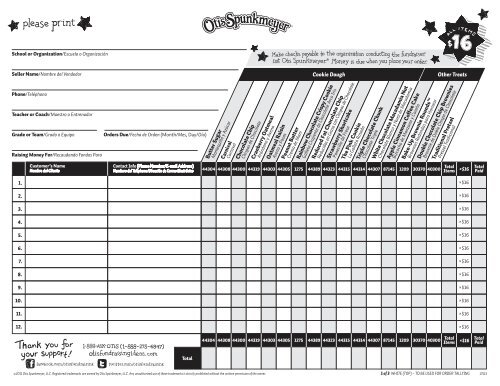 Otisspunkmeyer Printable Order Form For Fundraisers Sellling Cookie ...