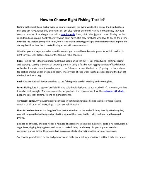 How to Choose Right Fishing Tackle?