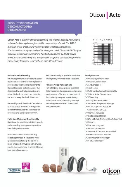 PRODUCT INFORMATION OTICON ACTO PRO OTICON ACTO