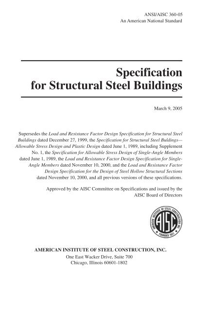 Specification for Structural Steel Buildings - Department of Civil ...