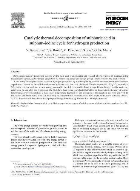 Catalytic thermal decomposition of sulphuric acid in sulphur–iodine ...